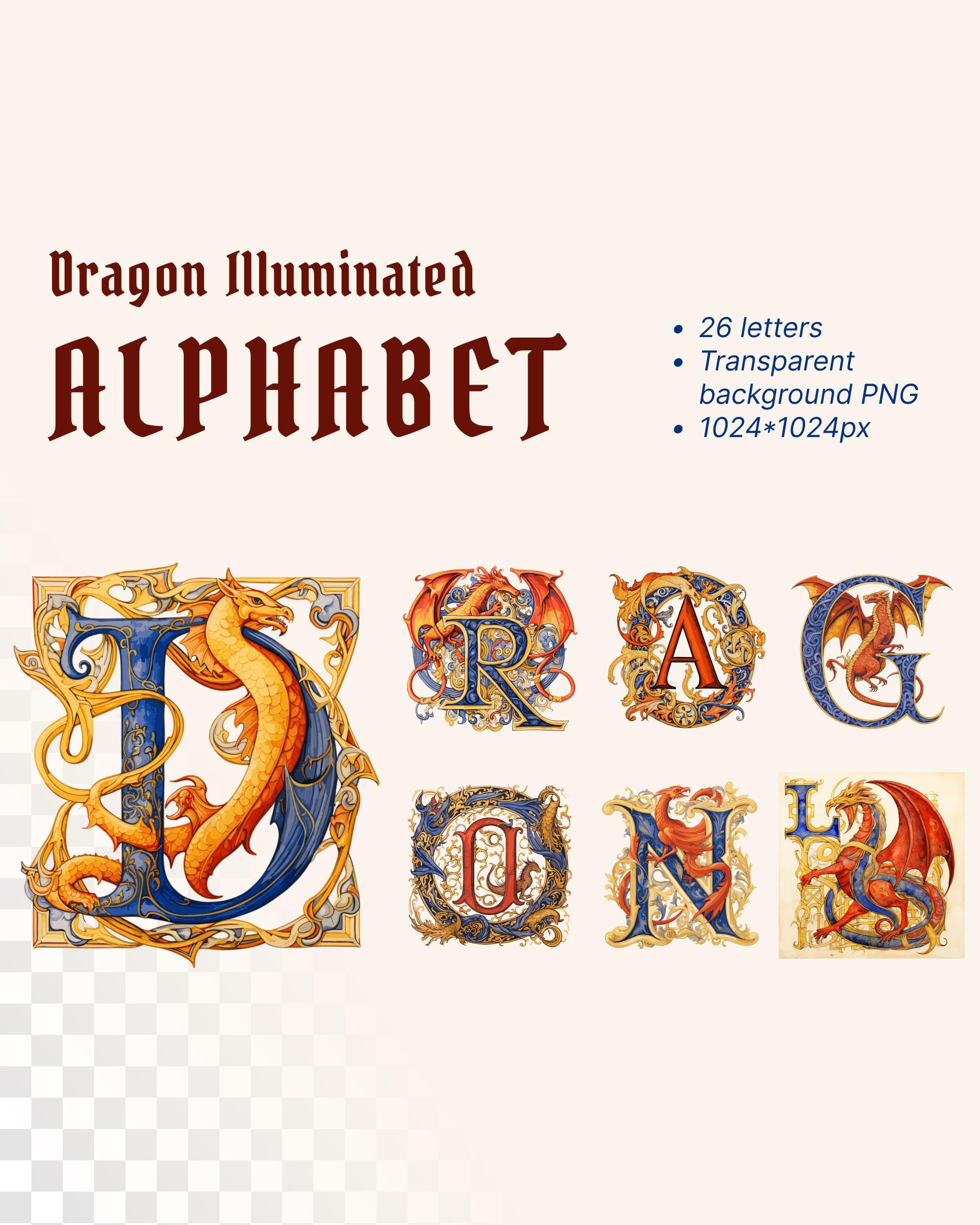 Dragon Alphabet | Transparent PNG Download | Illuminated Manuscript ...