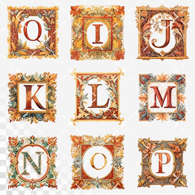 Autumn Leaves Alphabet Transparent PNG SVG Thanksgiving Illuminated ...