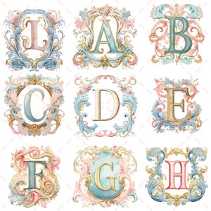 Vintage Rococo Alphabet | Transparent PNG SVG | Pastel Illuminated ...
