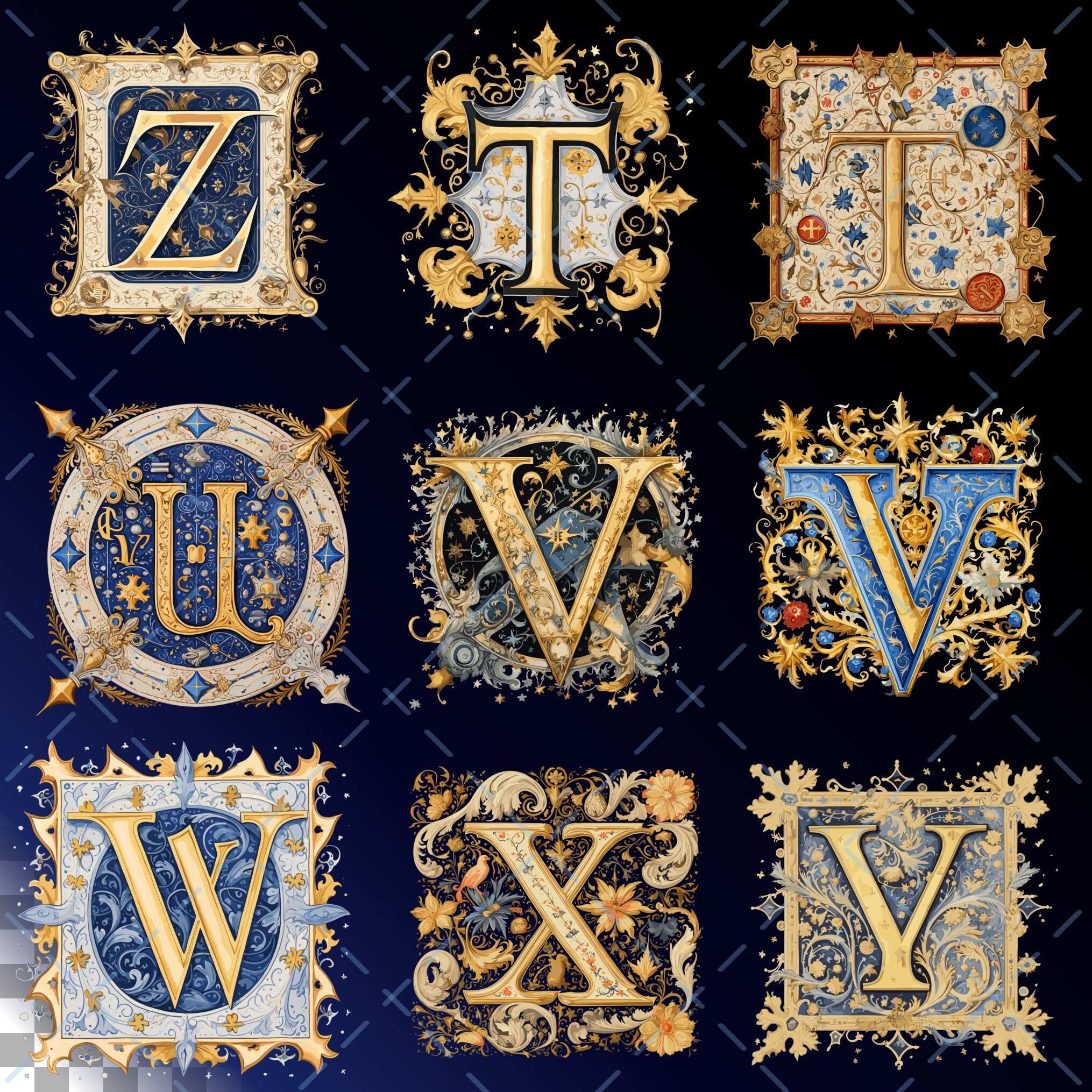 Revival Alphabet Transparent PNG SVG Illuminated Manuscript Letters ...