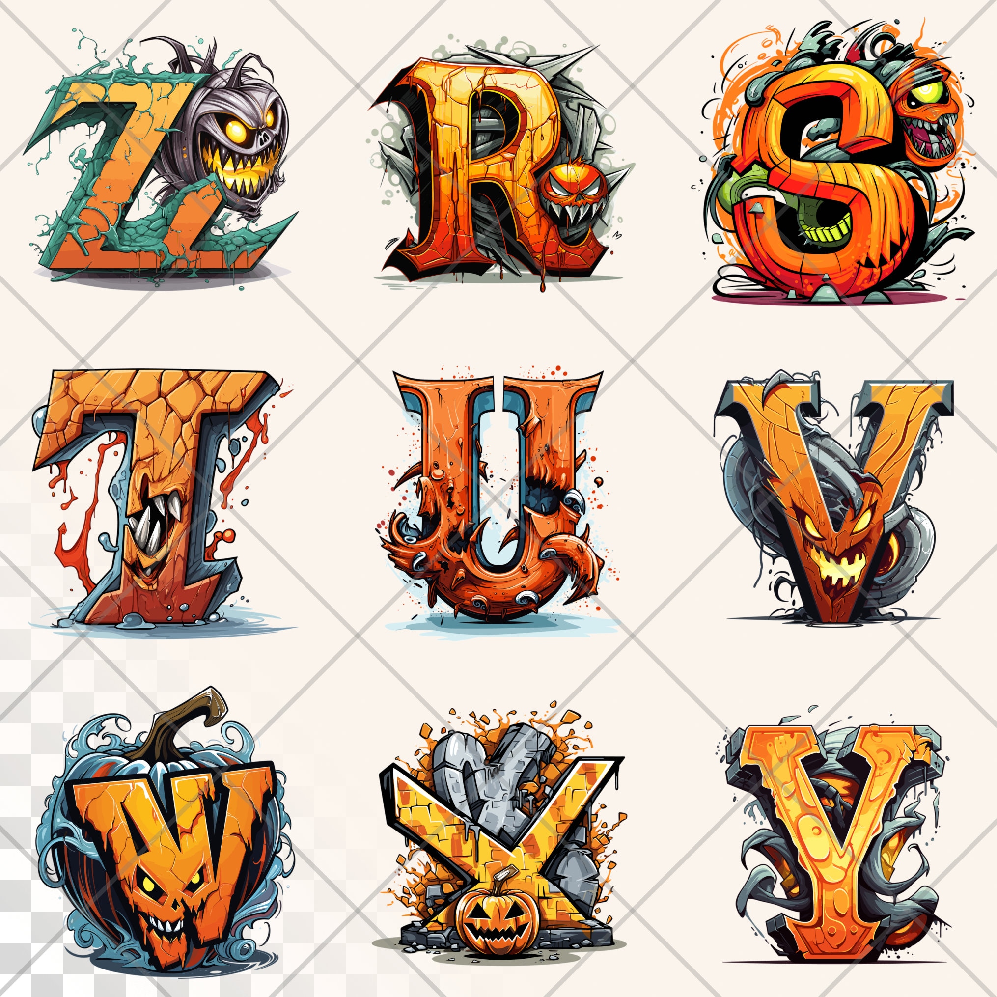 Halloween Wicked Alphabet Transparent PNG SVG Horror Graffiti Letters ...