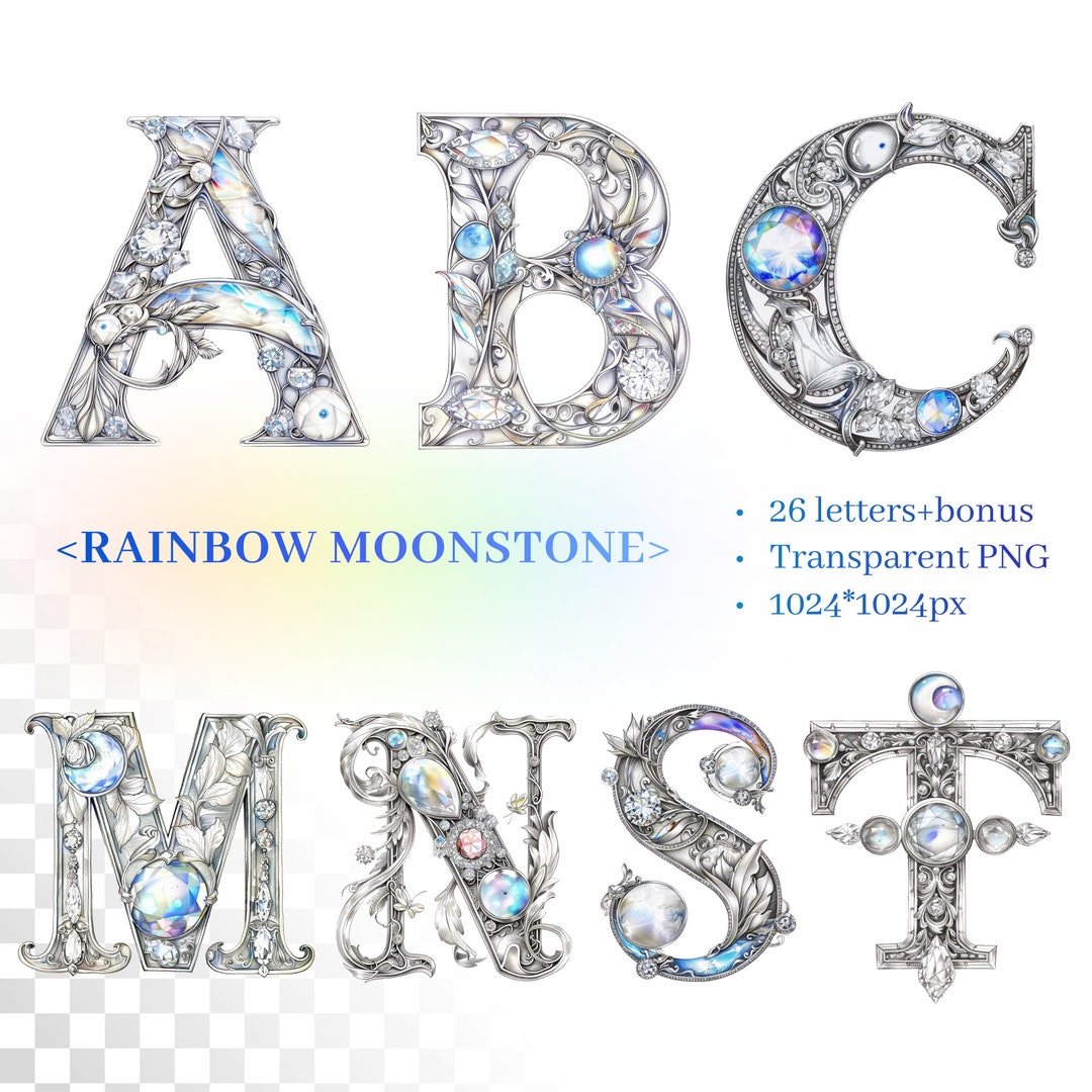 Rainbow Moonstone Alphabet | Transparent PNG | June Birthstone Clipart ...