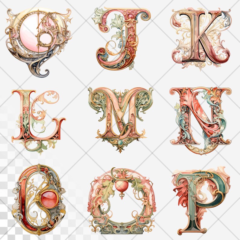 Tourmaline Alphabet Transparent PNG SVG Illuminated Manuscript Letter ...