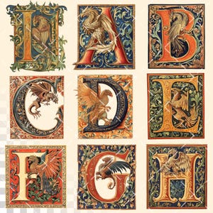 Griffin Alphabet | Transparent PNG Download | Illuminated Manuscript ...
