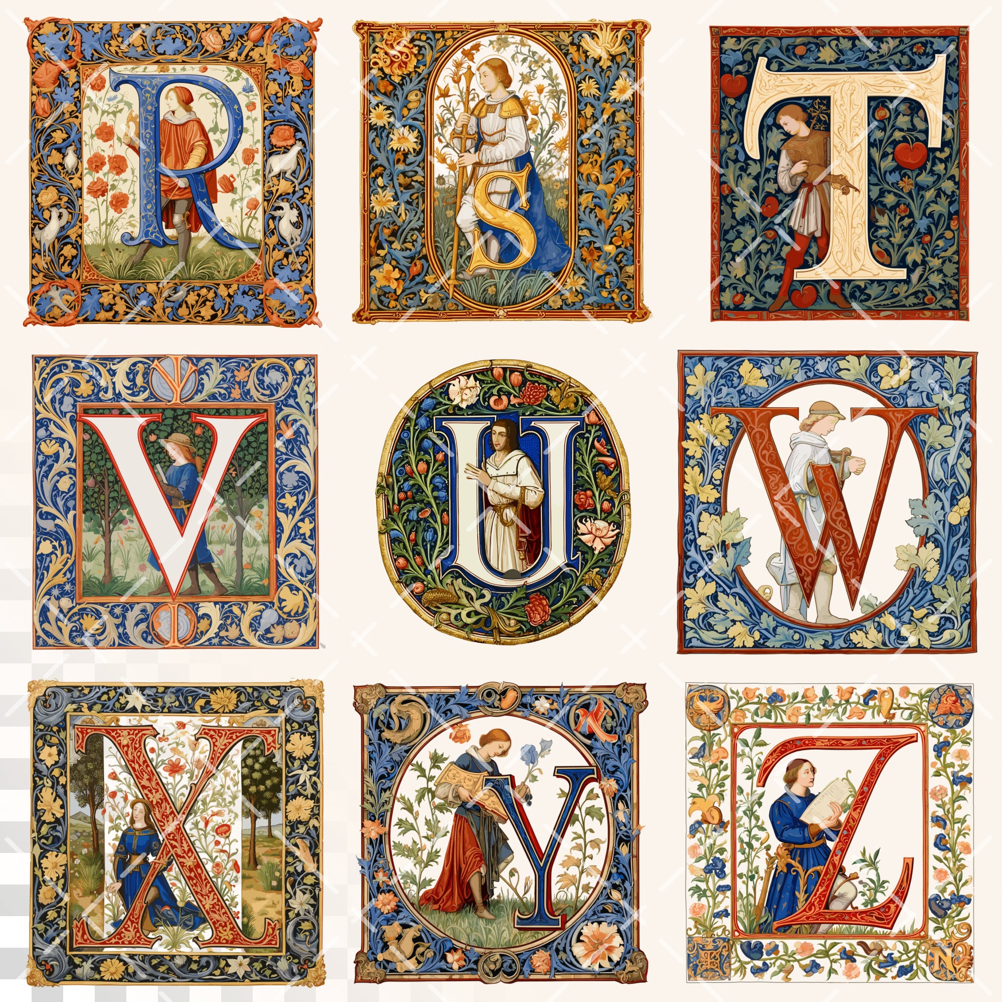 Pre-raphaelite Alphabet Transparent PNG SVG Illuminated Manuscript ...