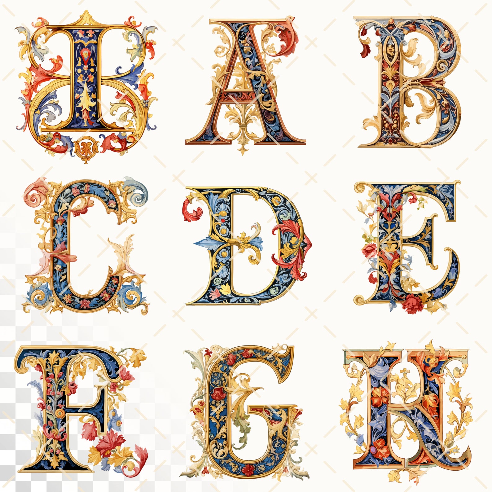 Jeweled Celebration Alphabet Transparent PNG SVG Medieval Illuminated ...