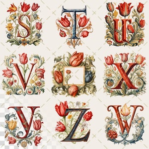 Tulips Alphabet | Transparent PNG SVG | Illuminated Letters | Dutch ...