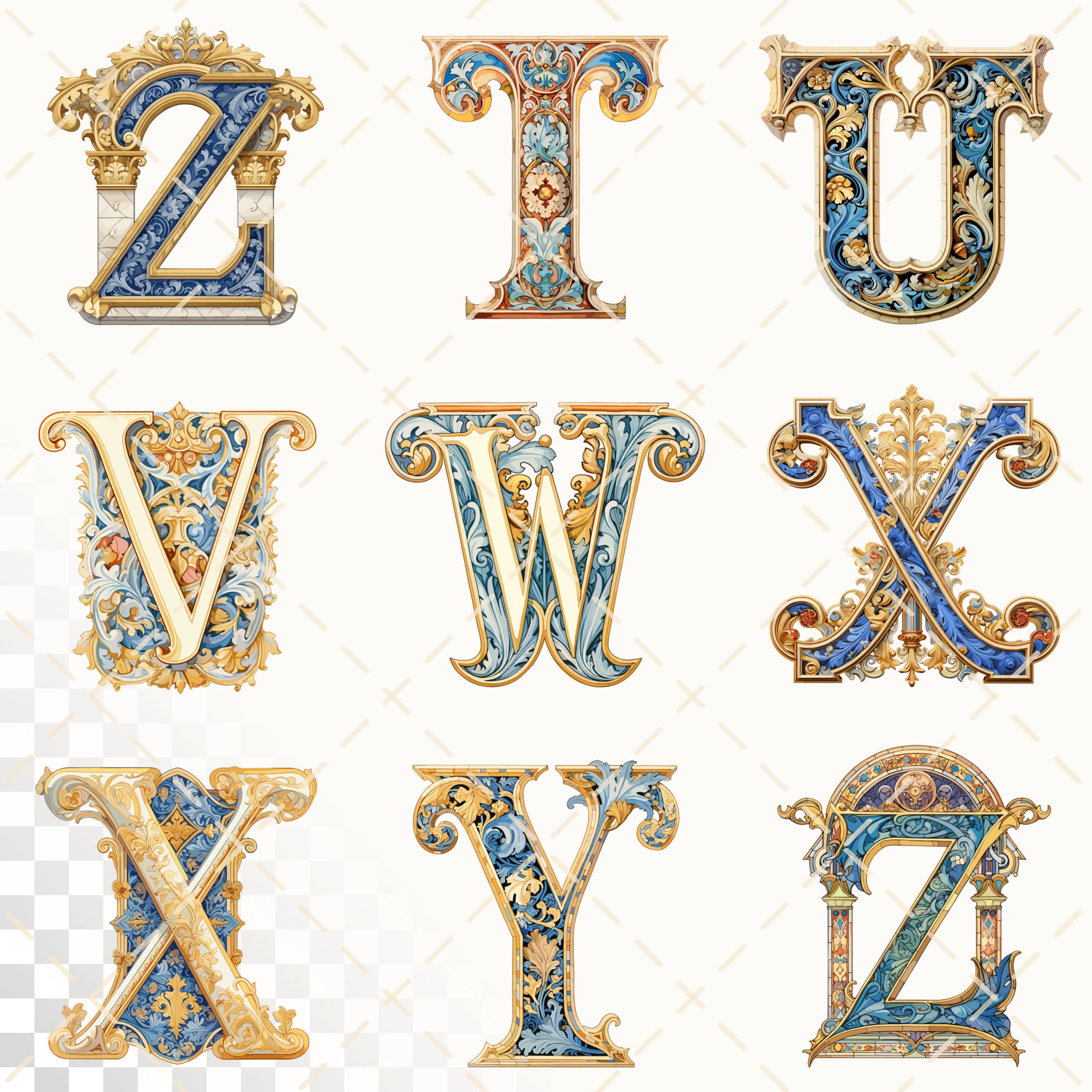 Golden Mosaic Alphabet Transparent PNG SVG Medieval Illuminated ...