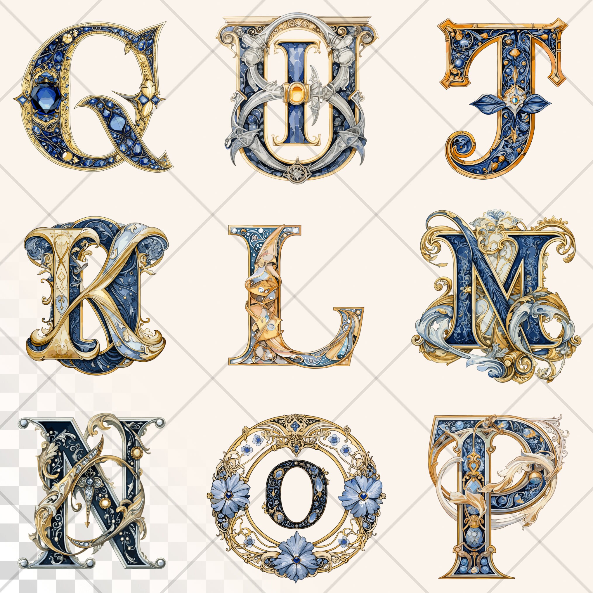Sapphire Alphabet | Transparent PNG SVG | Illuminated Letters ...