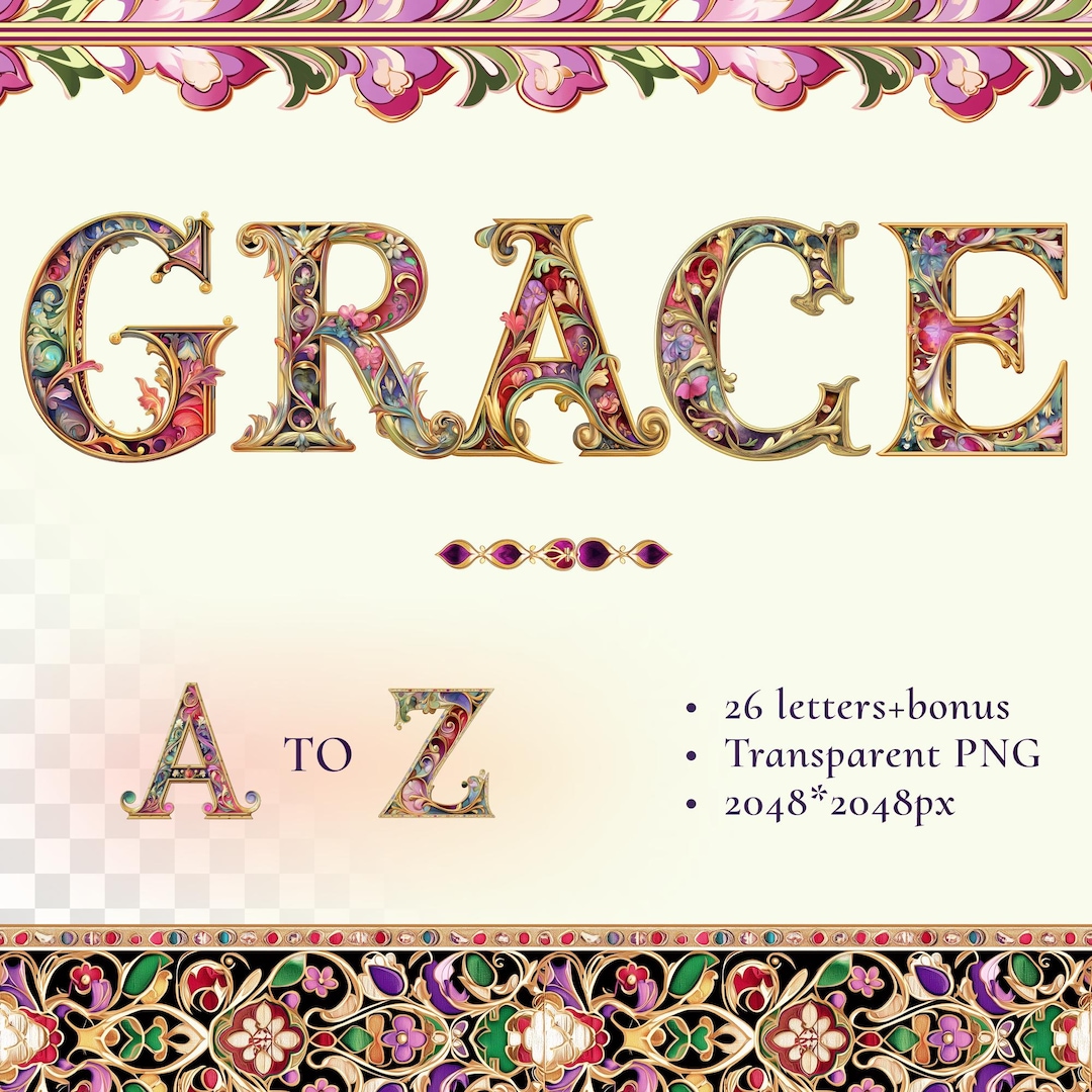 Divine Grace Alphabet | Transparent PNG | Medieval Illuminated Letters ...