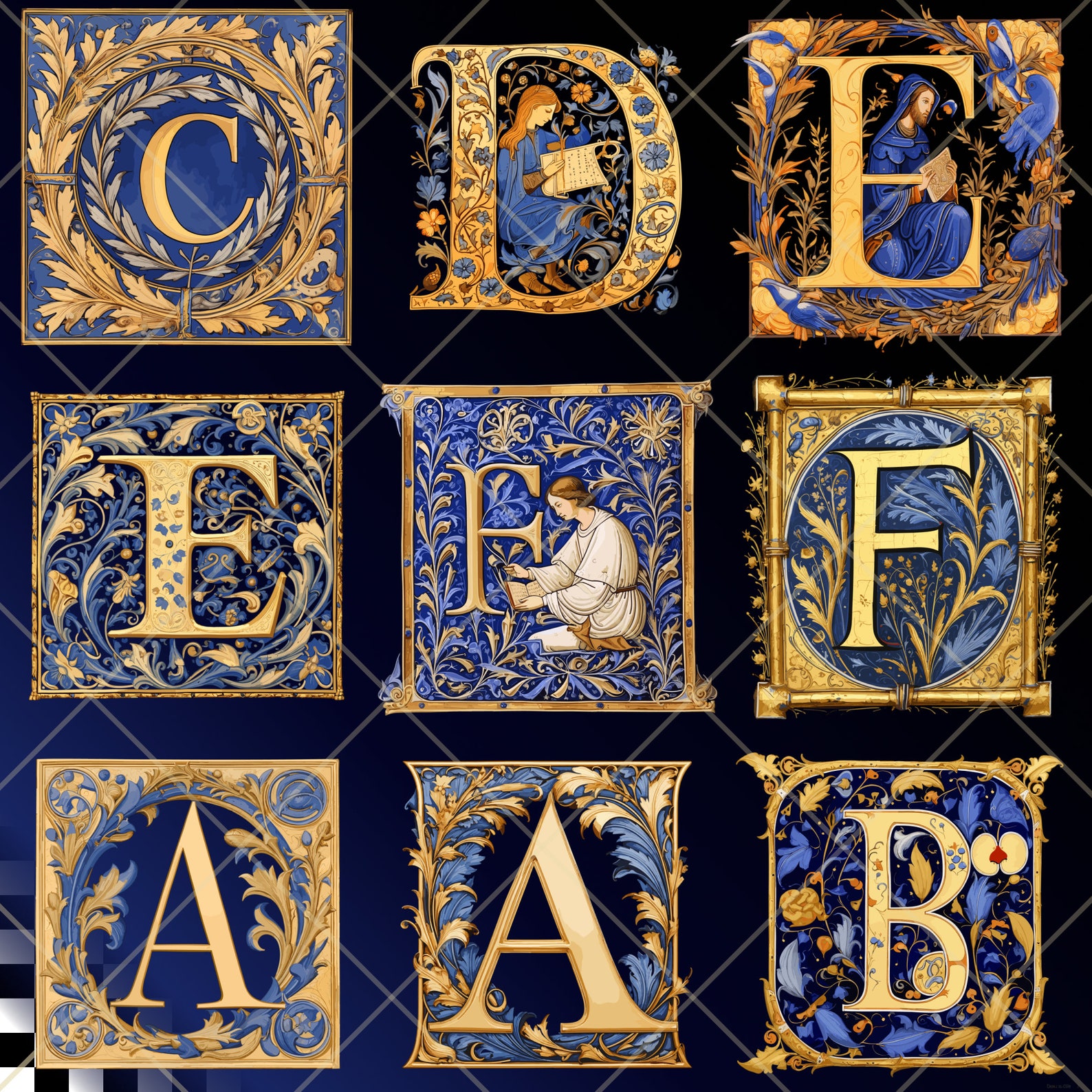 Morgan Black Hours Alphabet | Transparent PNG SVG | Illuminated Letters ...