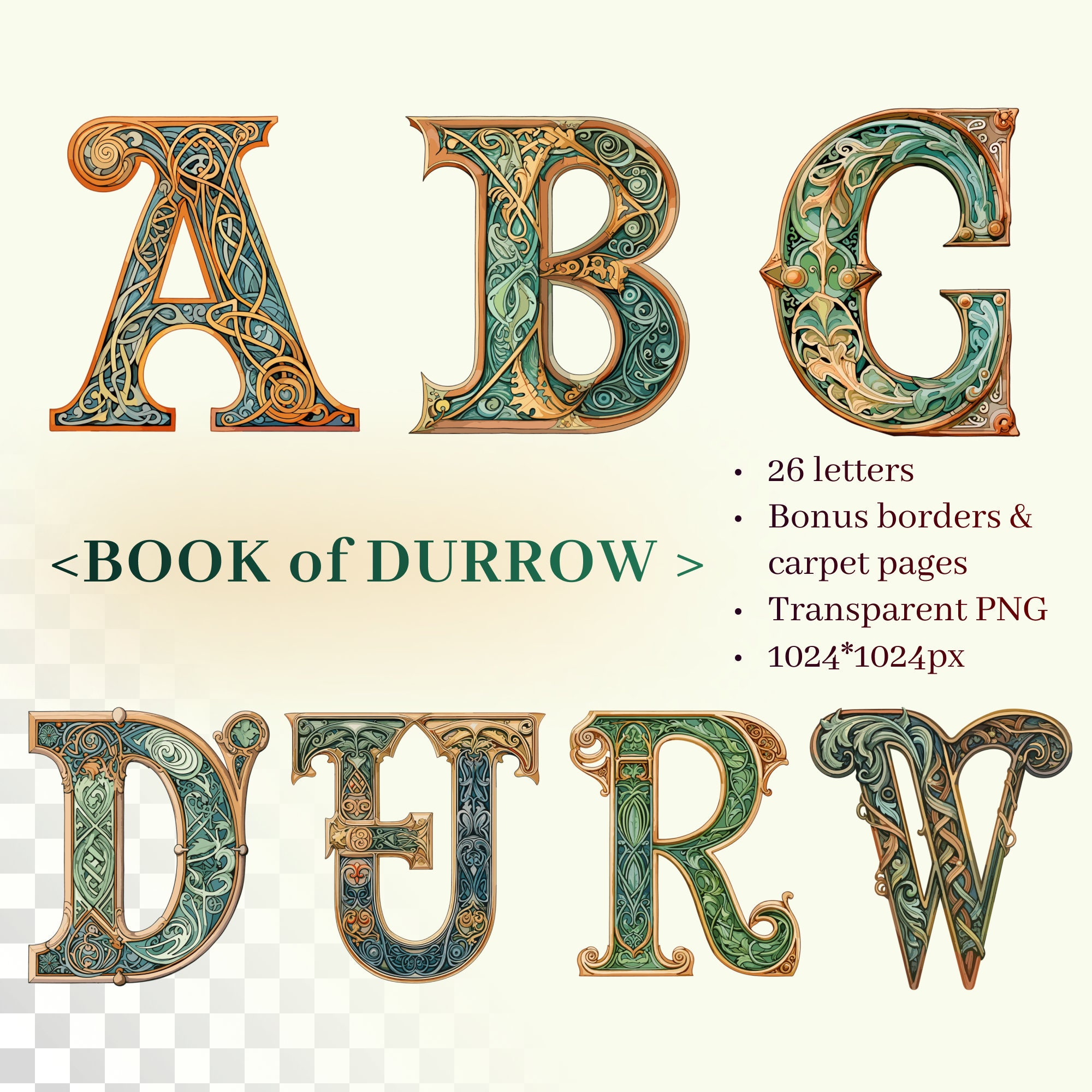 Book of Durrow Alphabet Transparent PNG SVG Early Medieval Illuminated ...