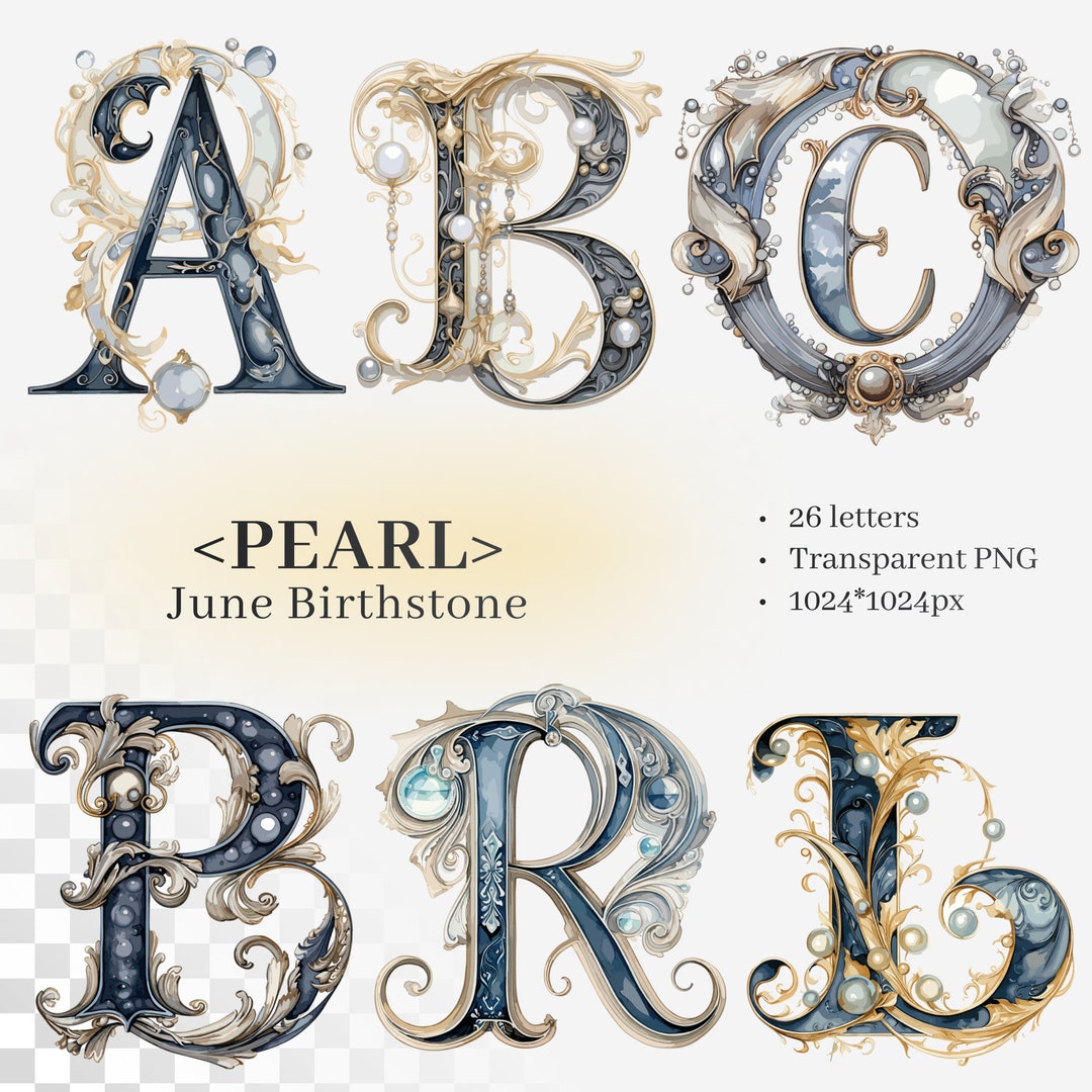 Black Pearl Alphabet | Transparent PNG SVG | Illuminated Letters | June ...