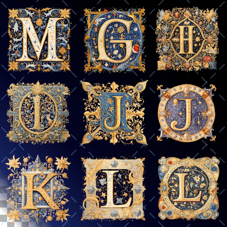 Revival Alphabet Transparent PNG SVG Illuminated Manuscript Letters ...