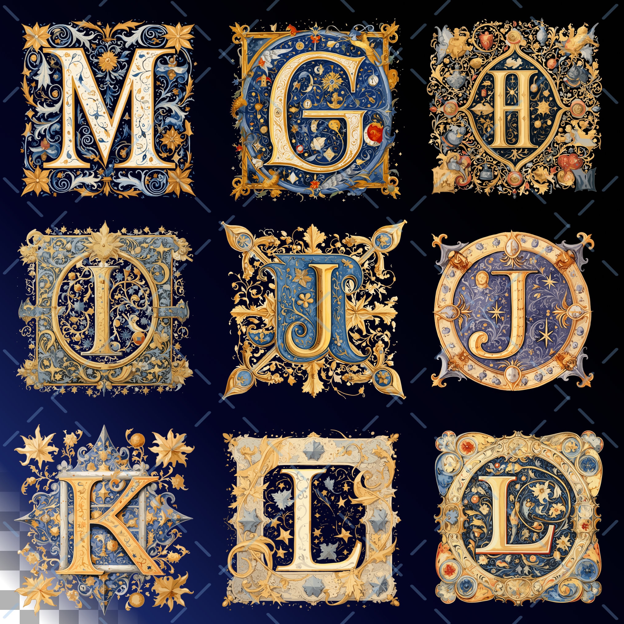 Revival Alphabet Transparent PNG SVG Illuminated Manuscript Letters ...