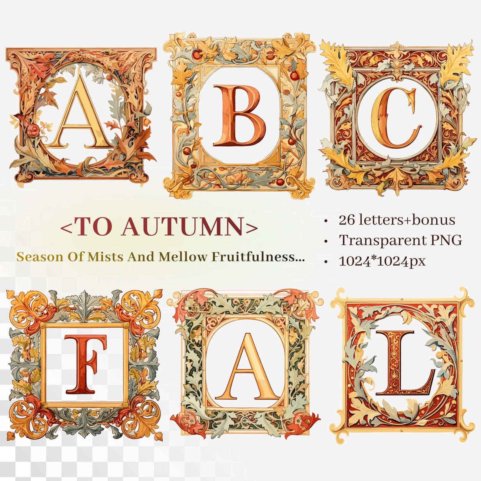 Autumn Leaves Alphabet Transparent PNG SVG Thanksgiving Illuminated ...