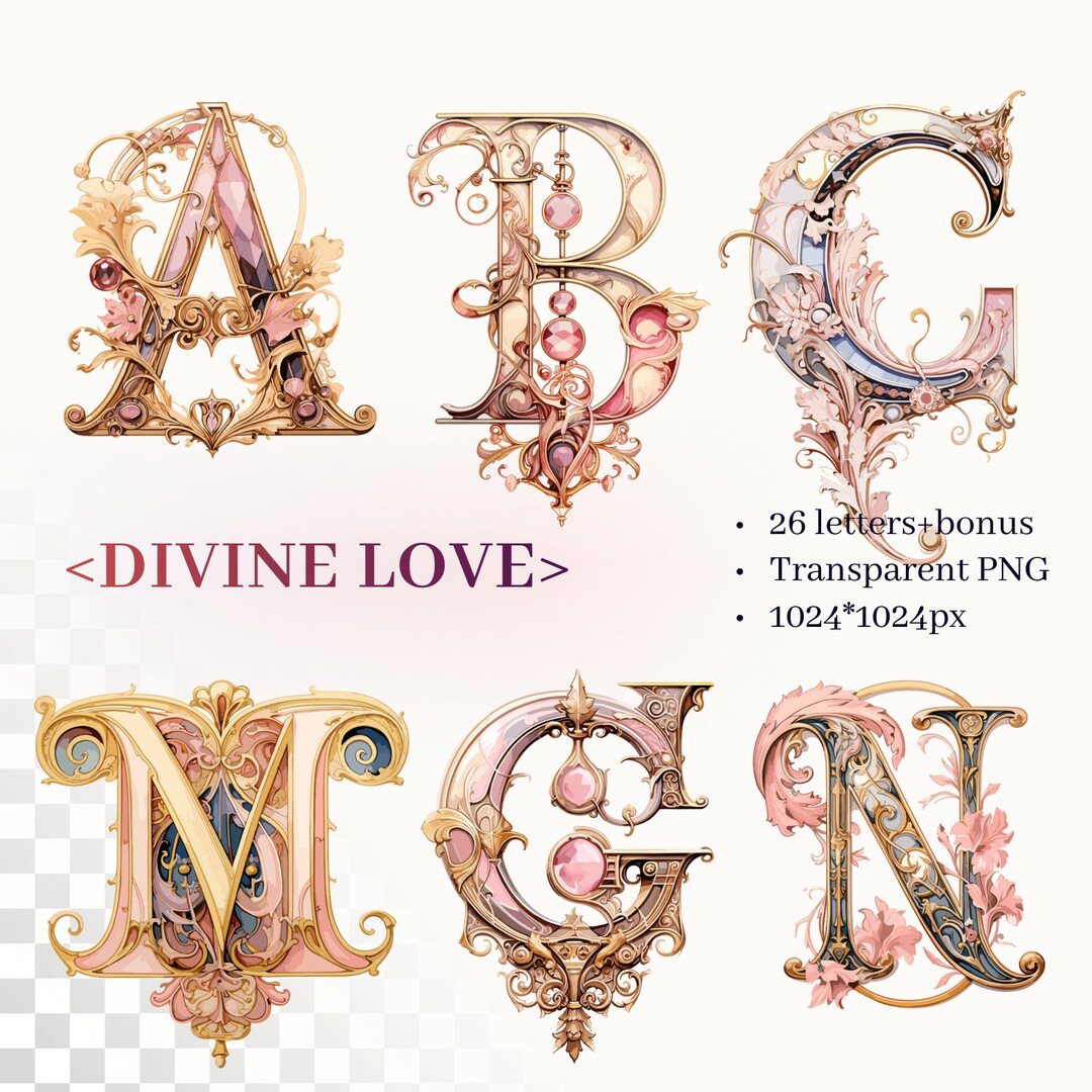 Divine Love Alphabet Valentine's Day Lettering Transparent PNG SVG ...