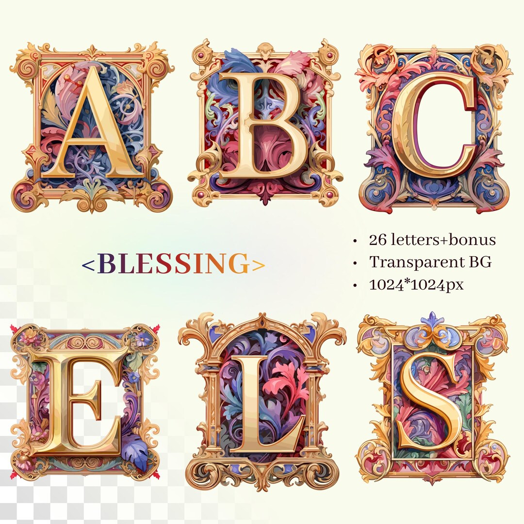 Blessing Alphabet | Transparent PNG SVG | Ornate Medieval Illuminated ...