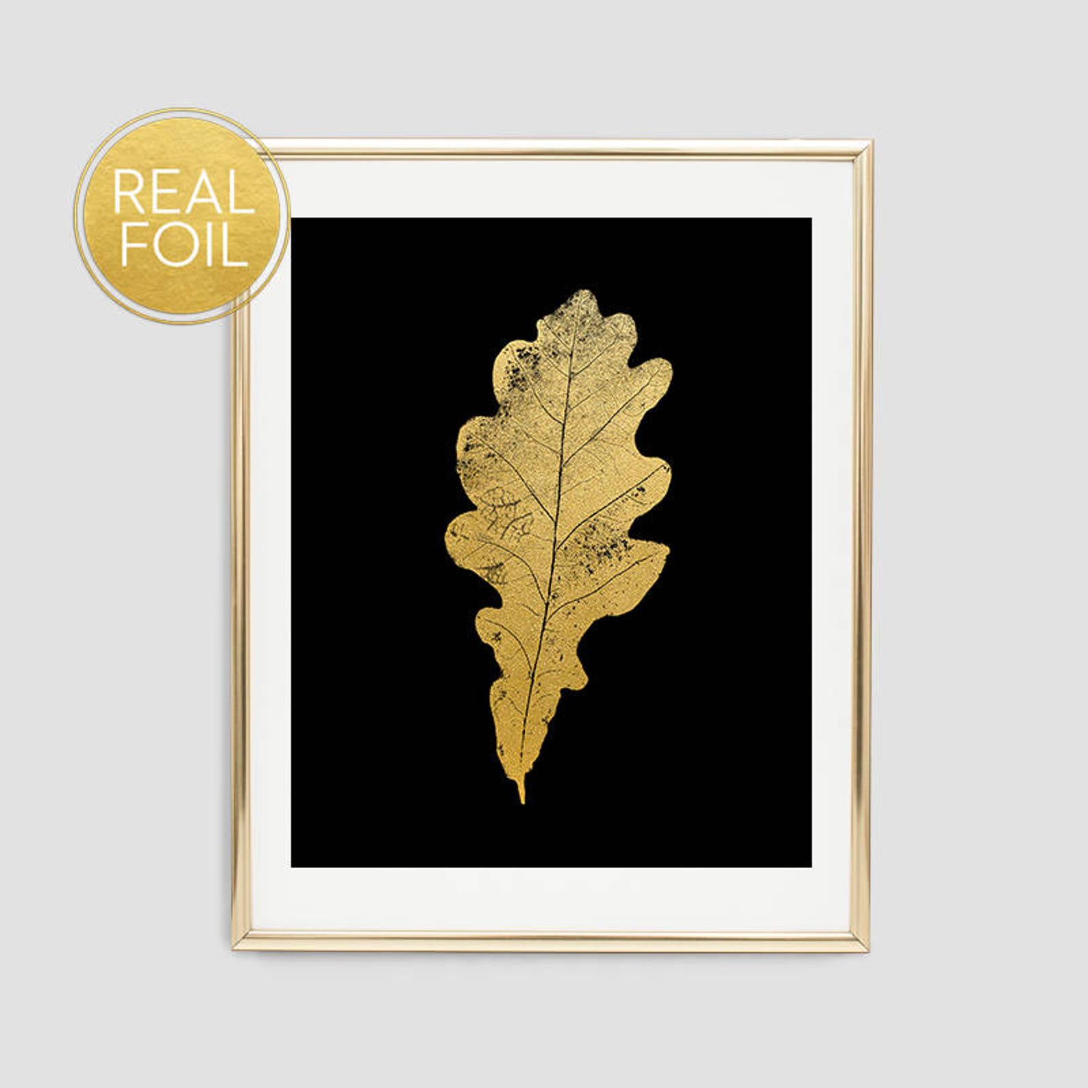 Gold Foil Oak Leaf Wall Print Foil Oak Leaf Poster Modern - Etsy