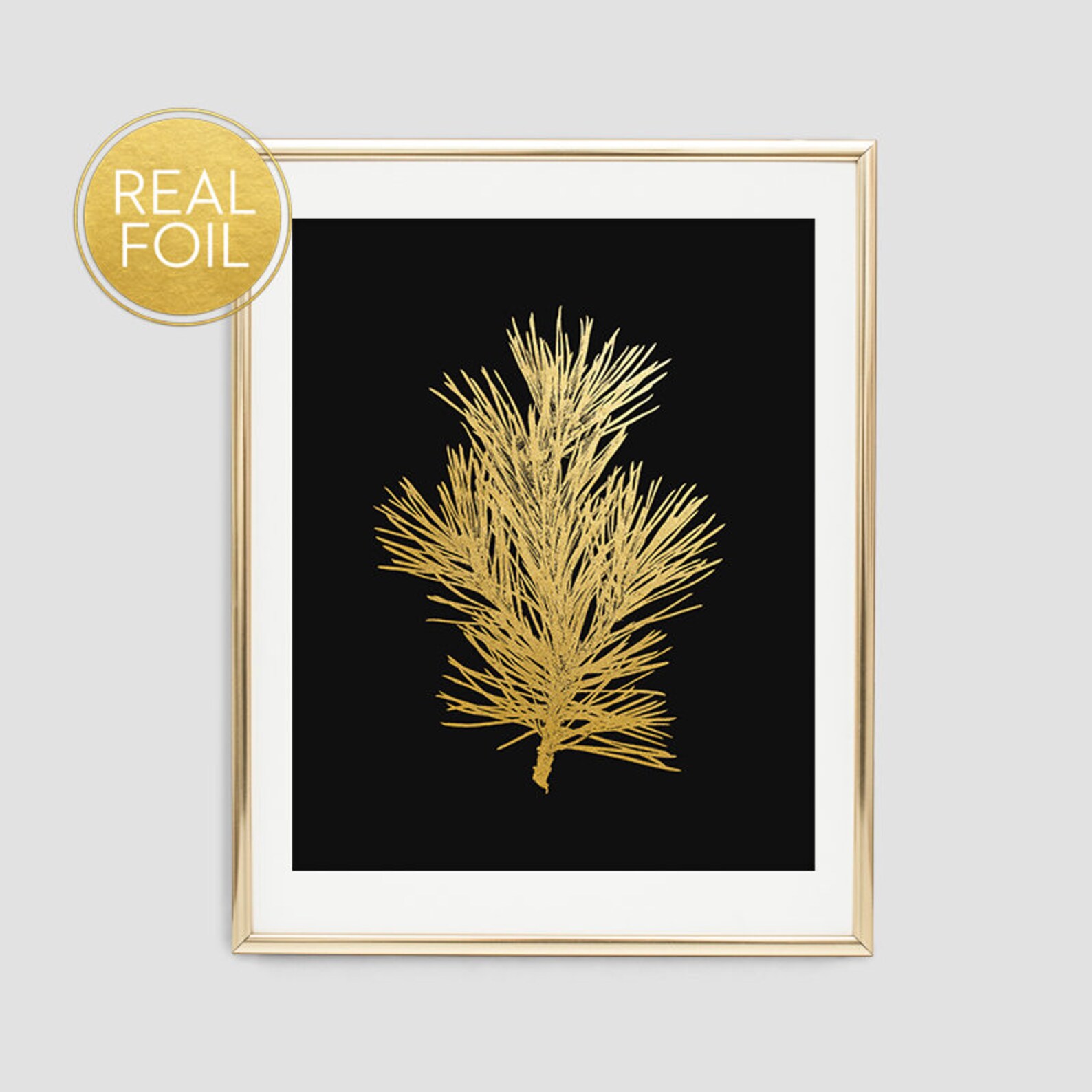 Gold Foil Pine Tip Wall Print, Foil Pine Wall Art, Gold Pine Poster ...
