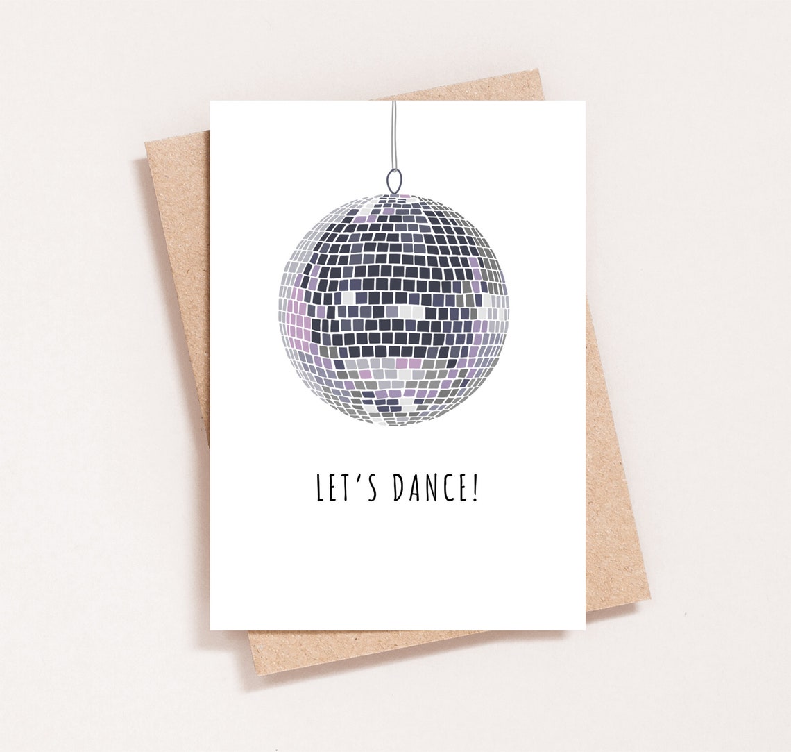 Let's Dance Greeting Card, Disco Ball Illustration, Party Birthday Card ...