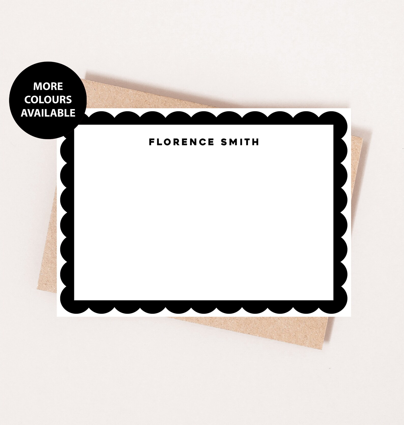 Scallop Edge Personalised Stationary, Elegant Note Card With Custom ...