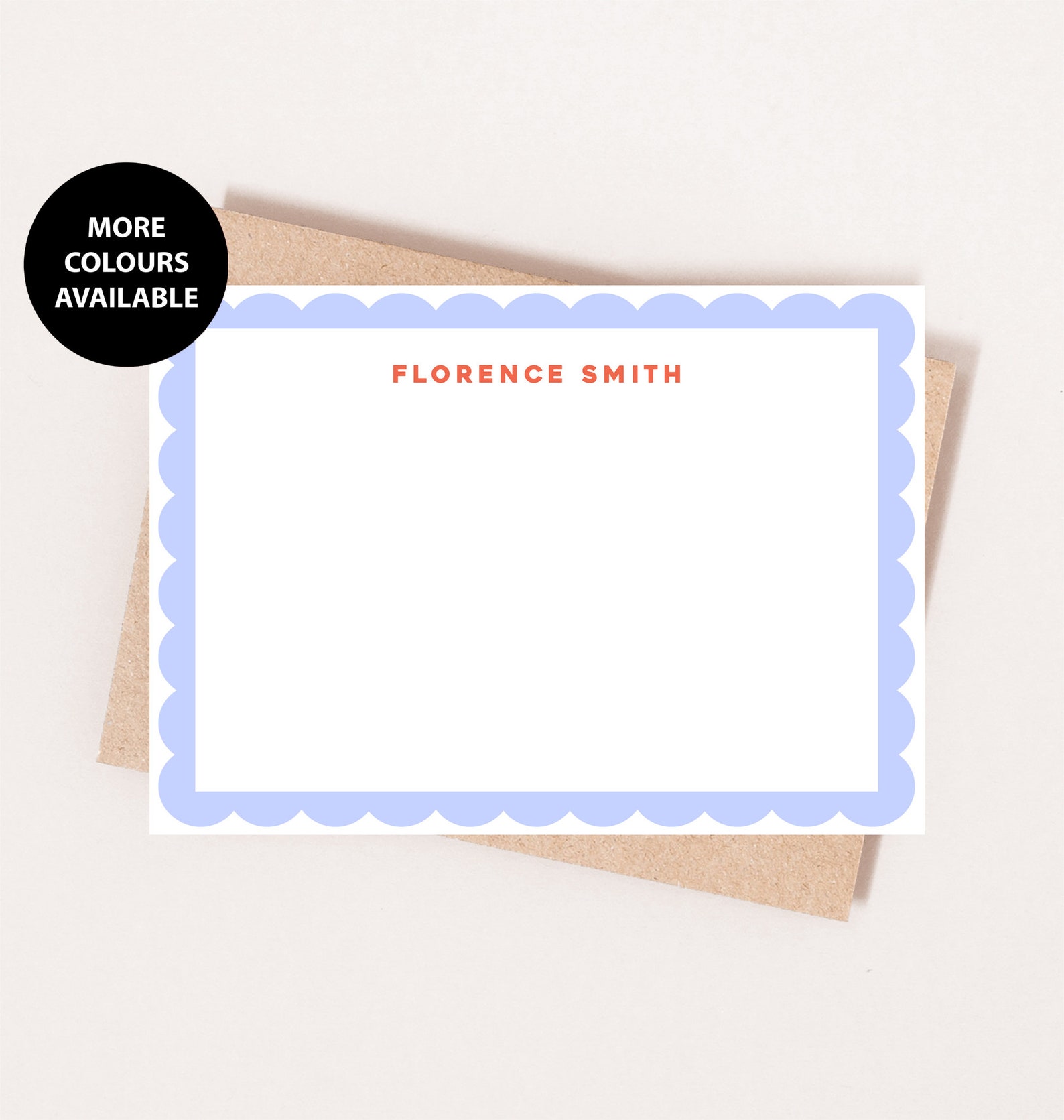 Scallop Edge Personalised Stationary, Elegant Note Card With Custom ...