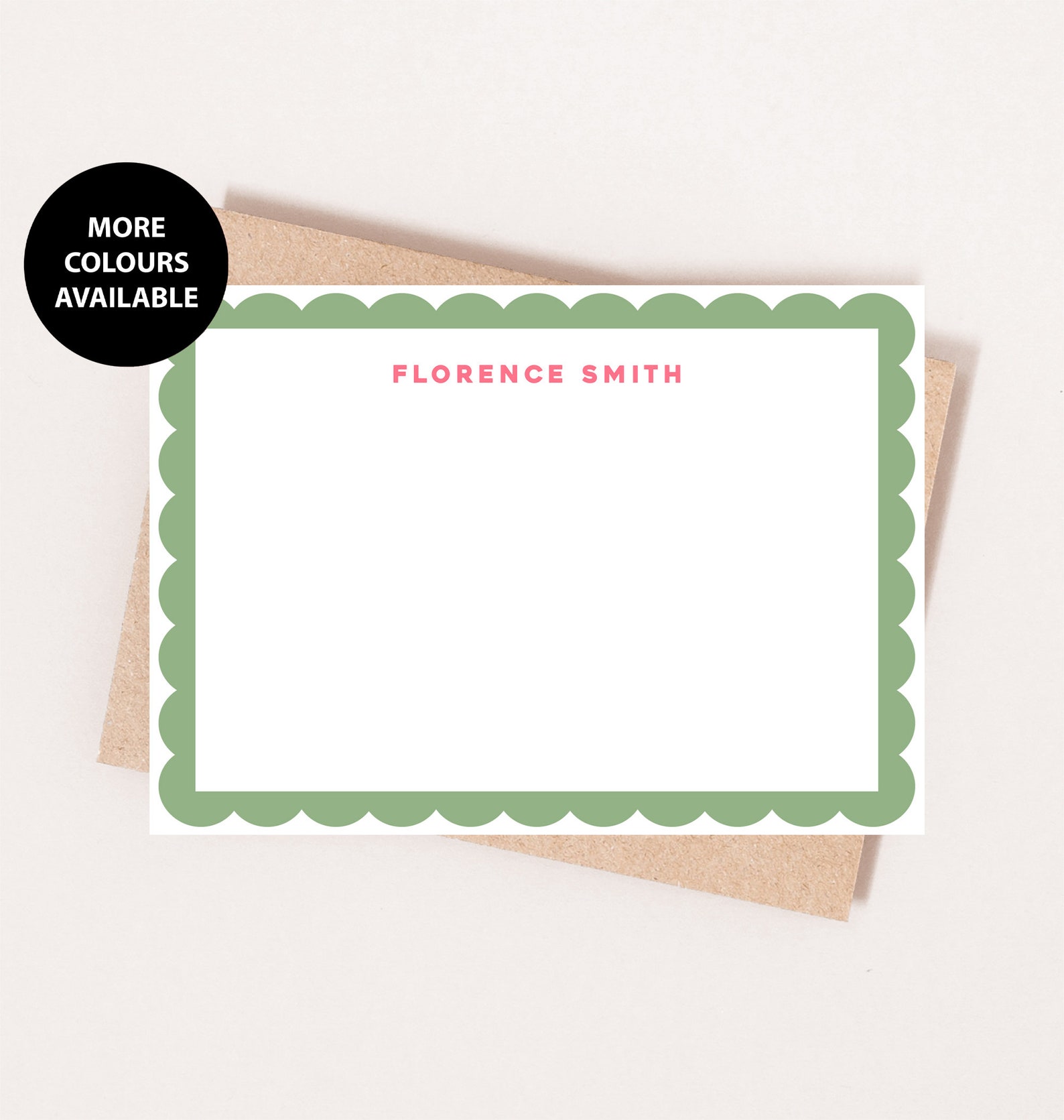 Scallop Edge Personalised Stationary, Elegant Note Card With Custom ...