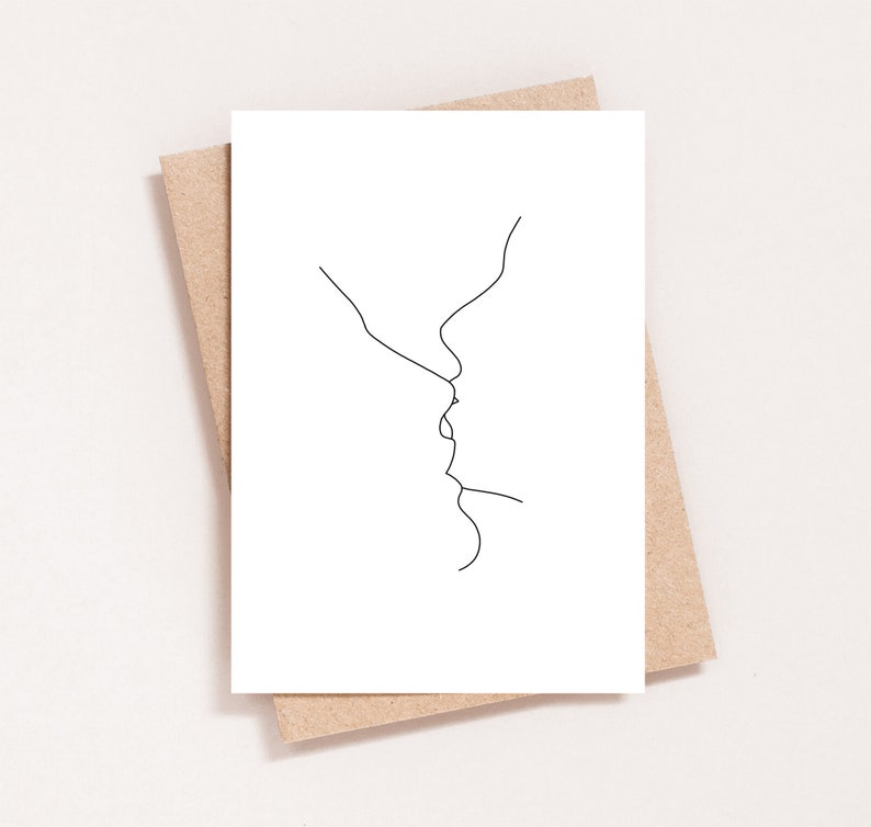 Ilustración minimalista de beso, dibujo simple de la línea de la cara ...