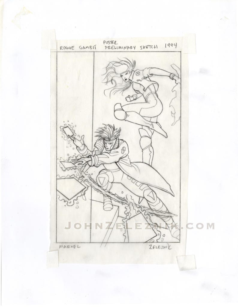 Rogue Gambit Marvel Comics Poster Preliminary Sketch by Zeleznik ...