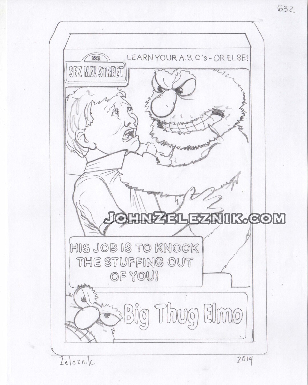 Wacky Packages "big Thug Elmo" Final Pencil Drawing, Preliminary Art ...