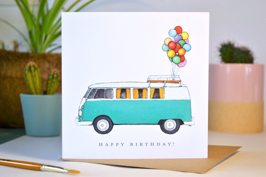 Vw Campervan Birthday Card Personalised Campervan Card Campervan Card