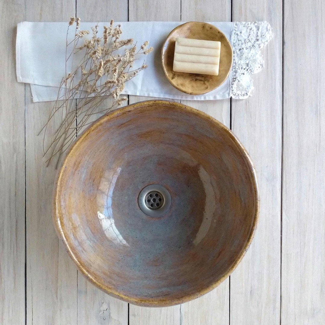 Gold Sand Stoneware Sink. Countertop Sink. Handmade Tan Sink ...