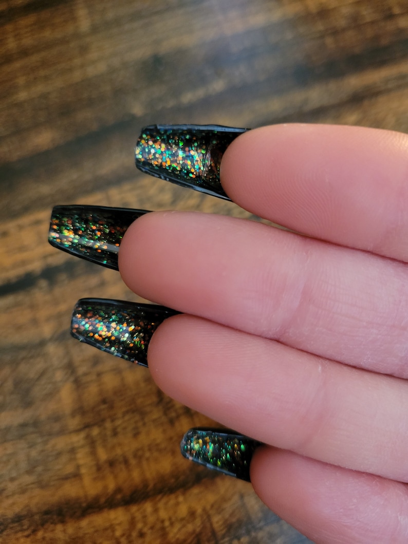 Studio Ghibli Inspired Soot Sprite Coffin Shape Nails With Glitter ...