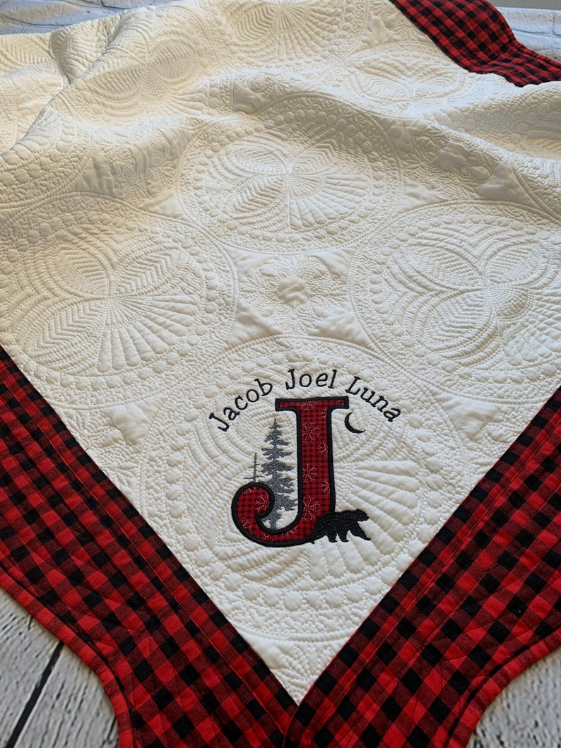 Rustic Woodland Buffalo Check Heirloom Personalized Baby Quilt ...