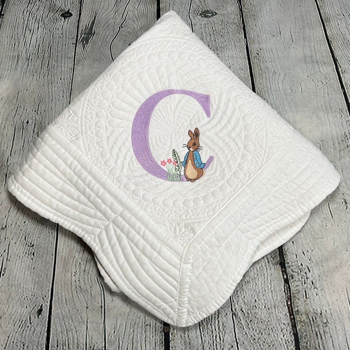Peter Rabbit Quilt, Easter Quilt, Heirloom Baby Quilt, Monogramed Baby ...