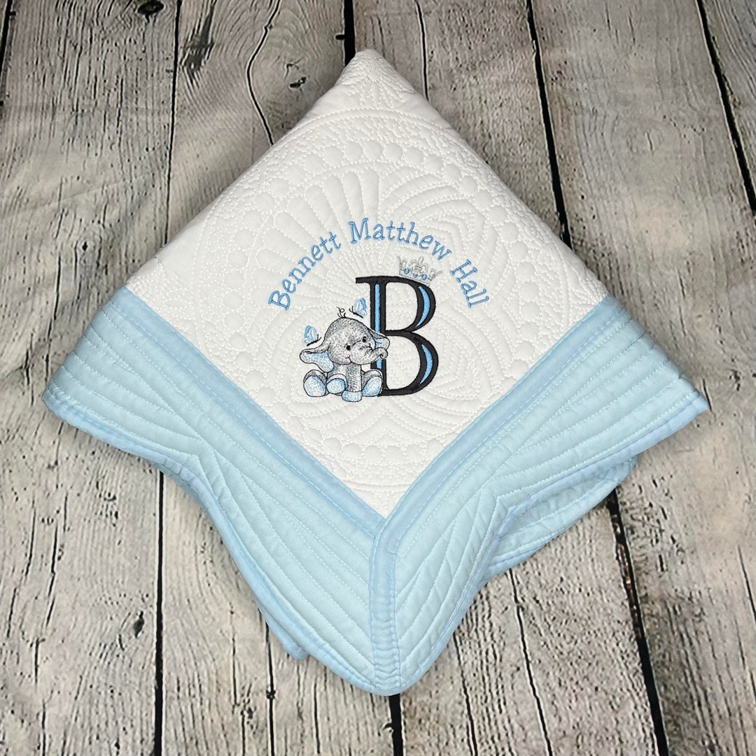 Baby Elephant Monogram Heirloom Baby Quilt, Monogram Baby Quilt ...