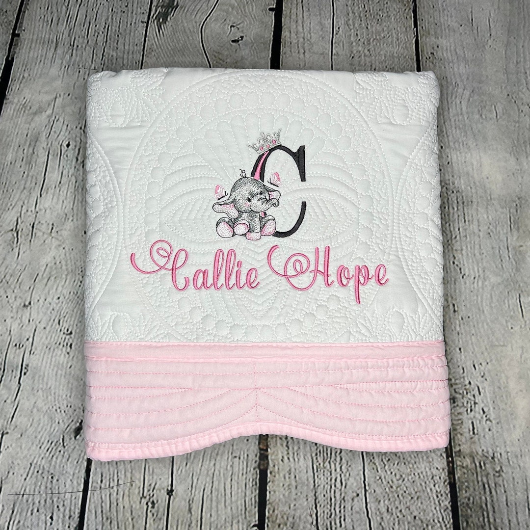 Baby Elephant Monogram Heirloom Baby Quilt With Fancy Font, Monogram ...
