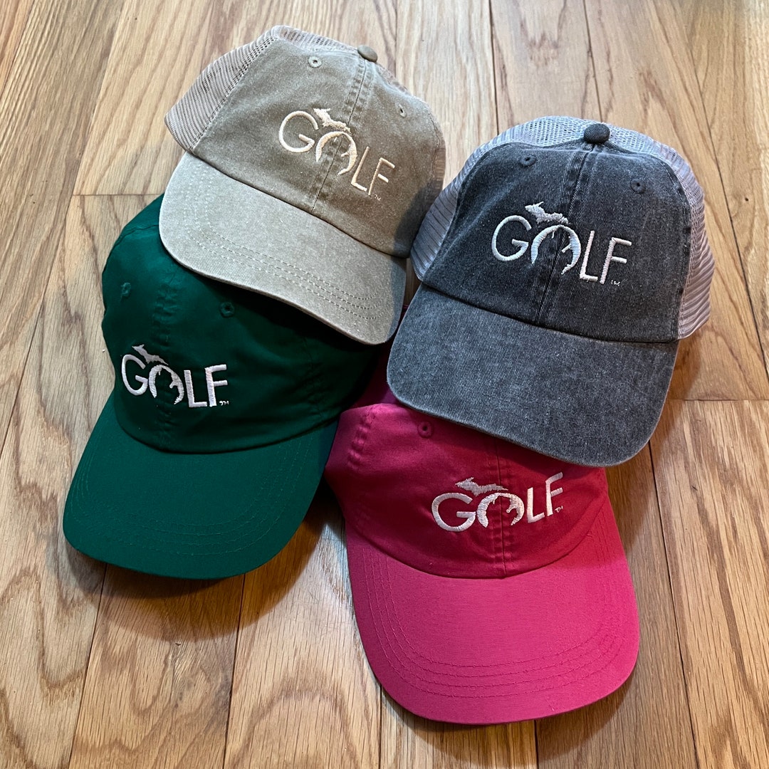 Michigan Golf Custom Design Golfing Golfer Baseball Hat Cap Green White ...