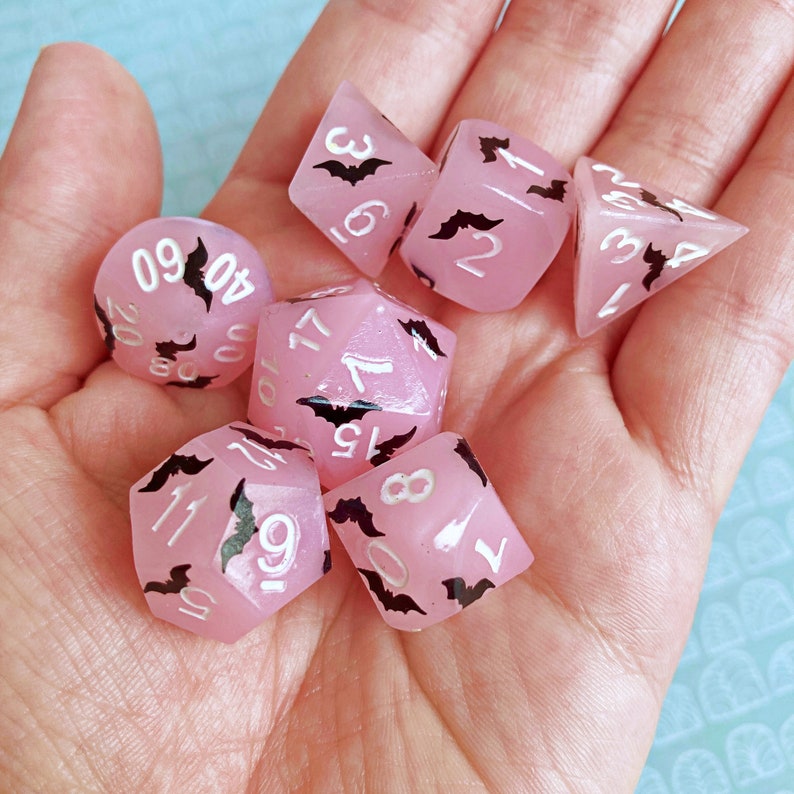 Pink and Black Bats Dice Set for Dungeons and Dragons. Pastel - Etsy