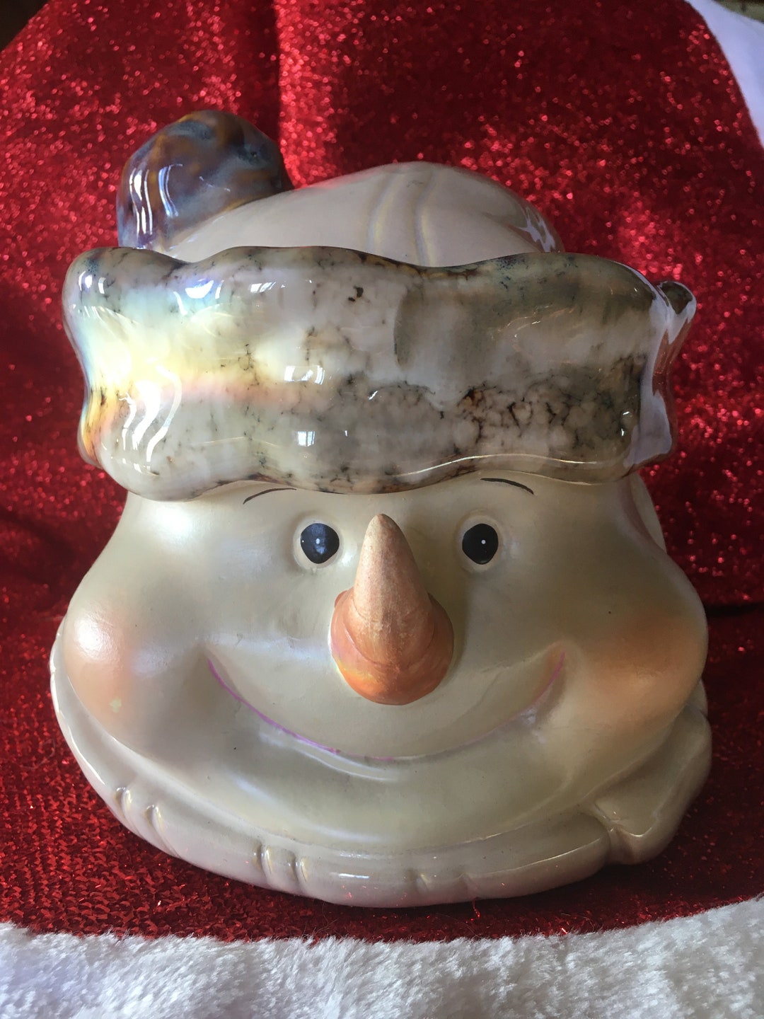 Christmas Snowman Cookie Jar From Tii Collections Stoneware Ivory and ...
