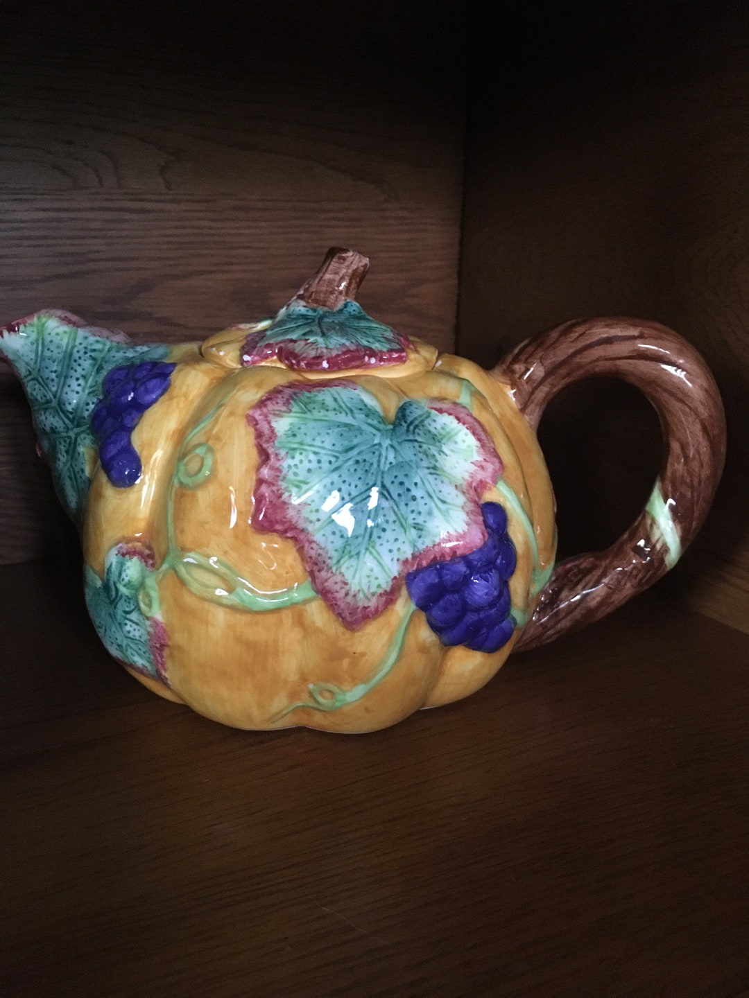 Vintage Pumpkin Fall Nantucket Teapot Pumpkin Shaped Grapes Harvest ...