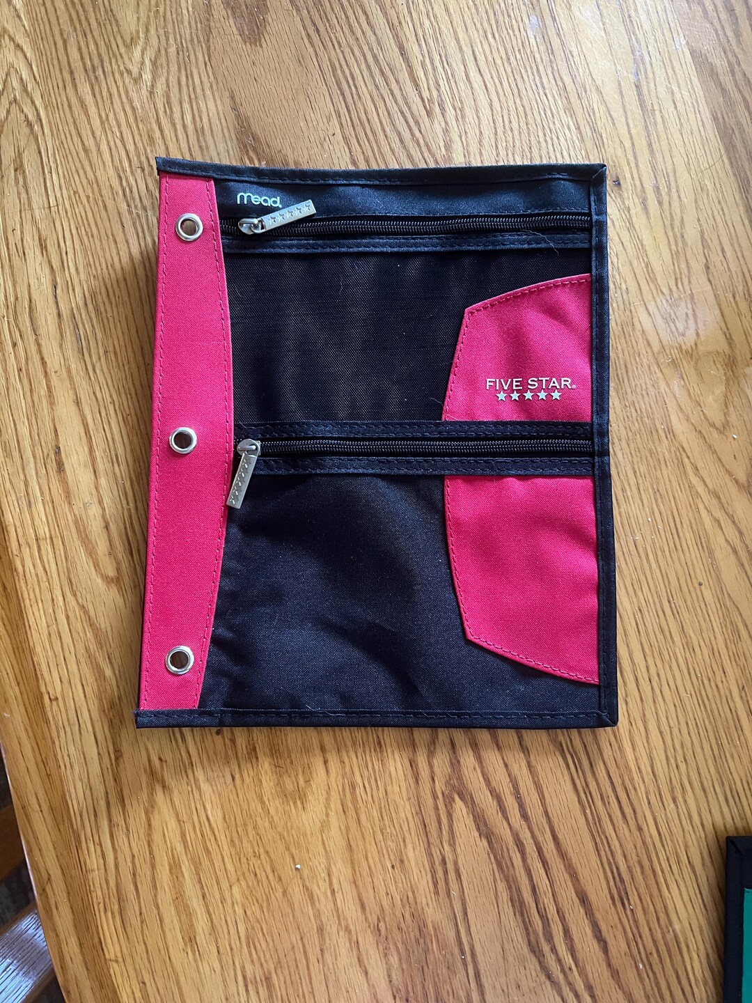 Vintage Five Star Mead Pencil Bag Soft Case Zip Red Black Spiral School ...