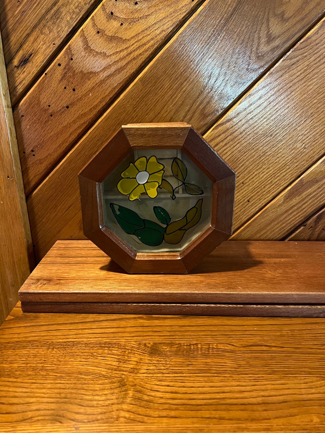 Vintage Octagon Stain Glass Wooden Jewelry Box Trinket Keepsake - Etsy