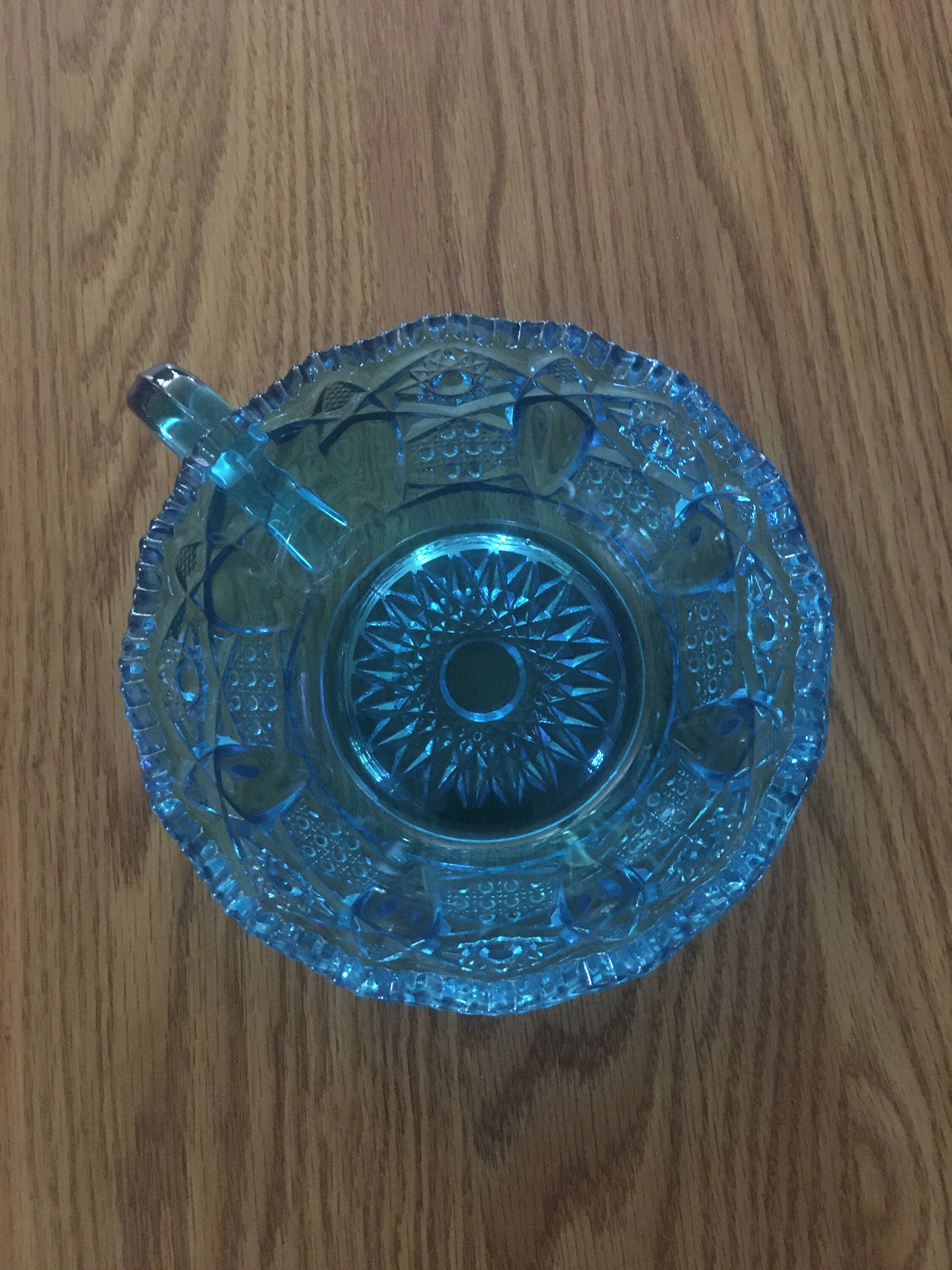 Vintage L.E. Smith Quintec Button Blue Glass Handled Bowl With - Etsy