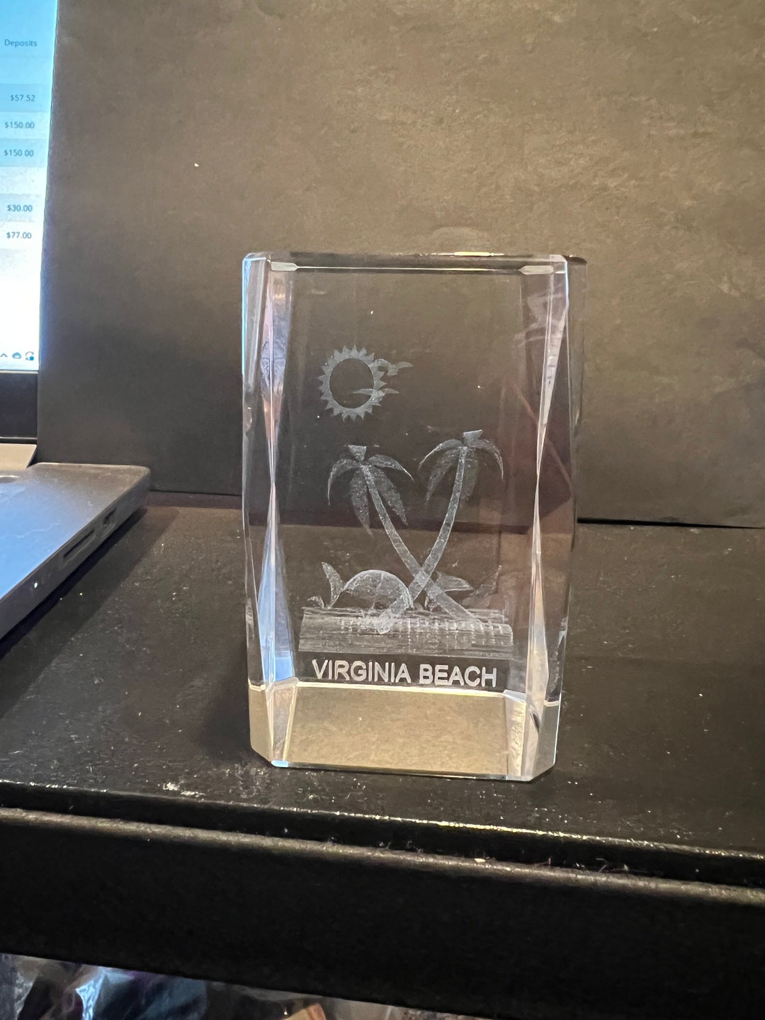 Vintage Paperweight Holographic Beach Scene Virginia Beach Clear Glass ...