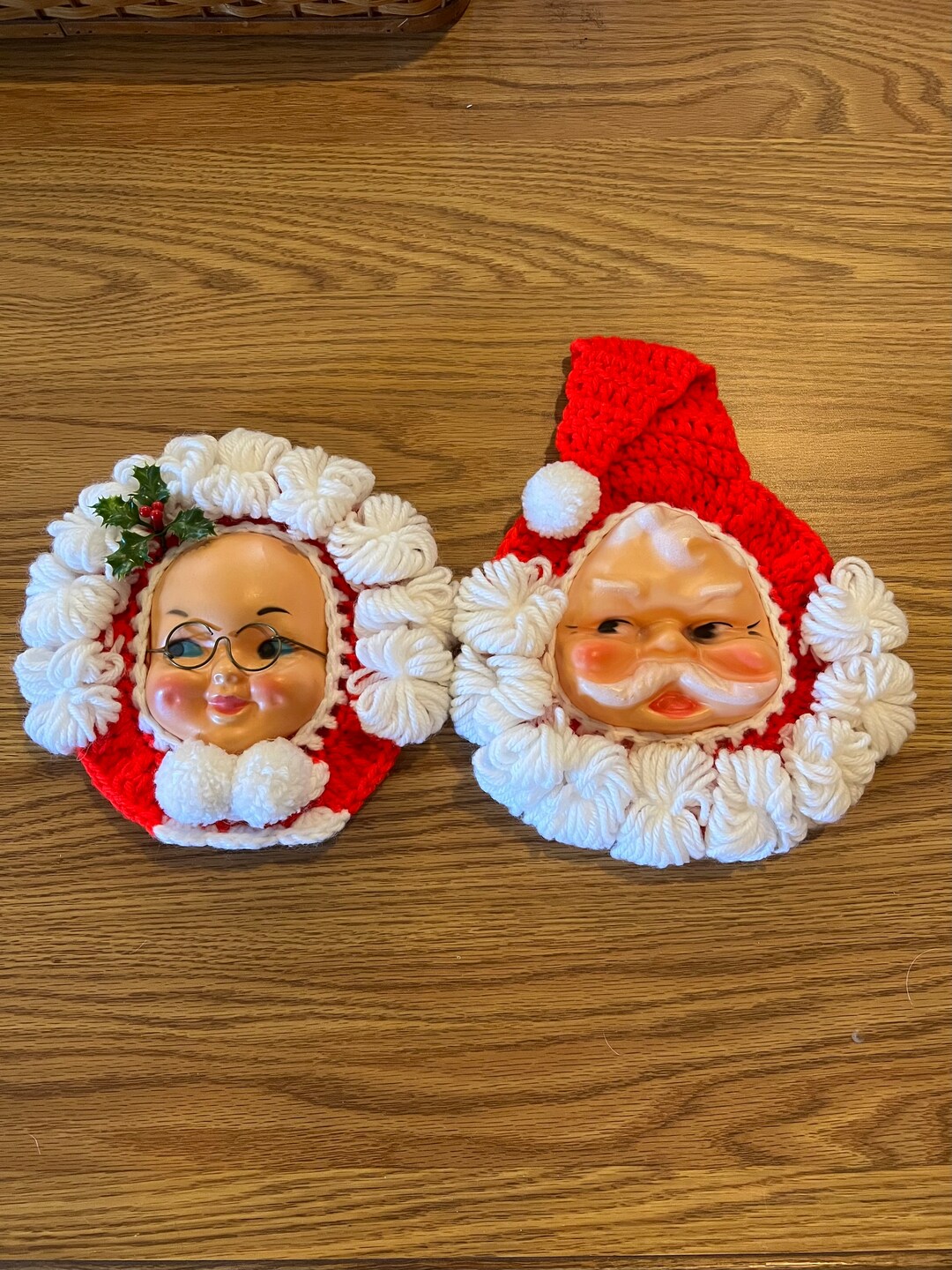 Vintage Crocheted Santa and Mrs Claus Refrigerator Magnets Handmade ...