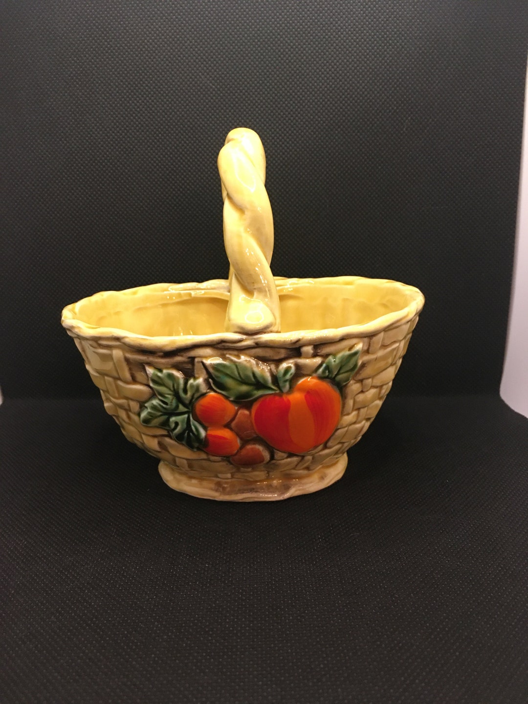 Vintage Lefton Fruit Basket Small Size Woven Look With Twisted Handle ...