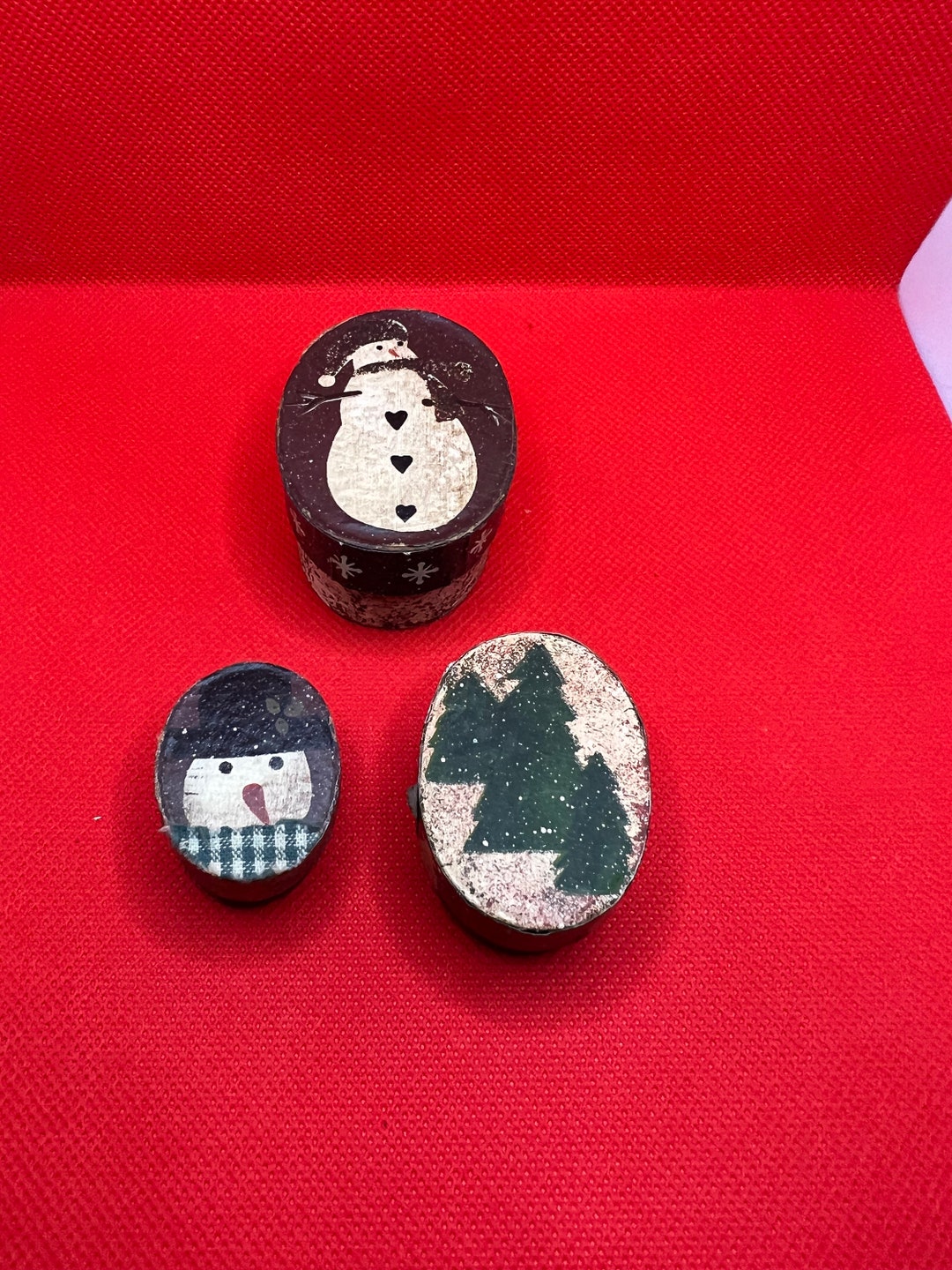 Vintage Snowman Trinket Jewel Boxes Cardboard Miniatures Set of 3 ...