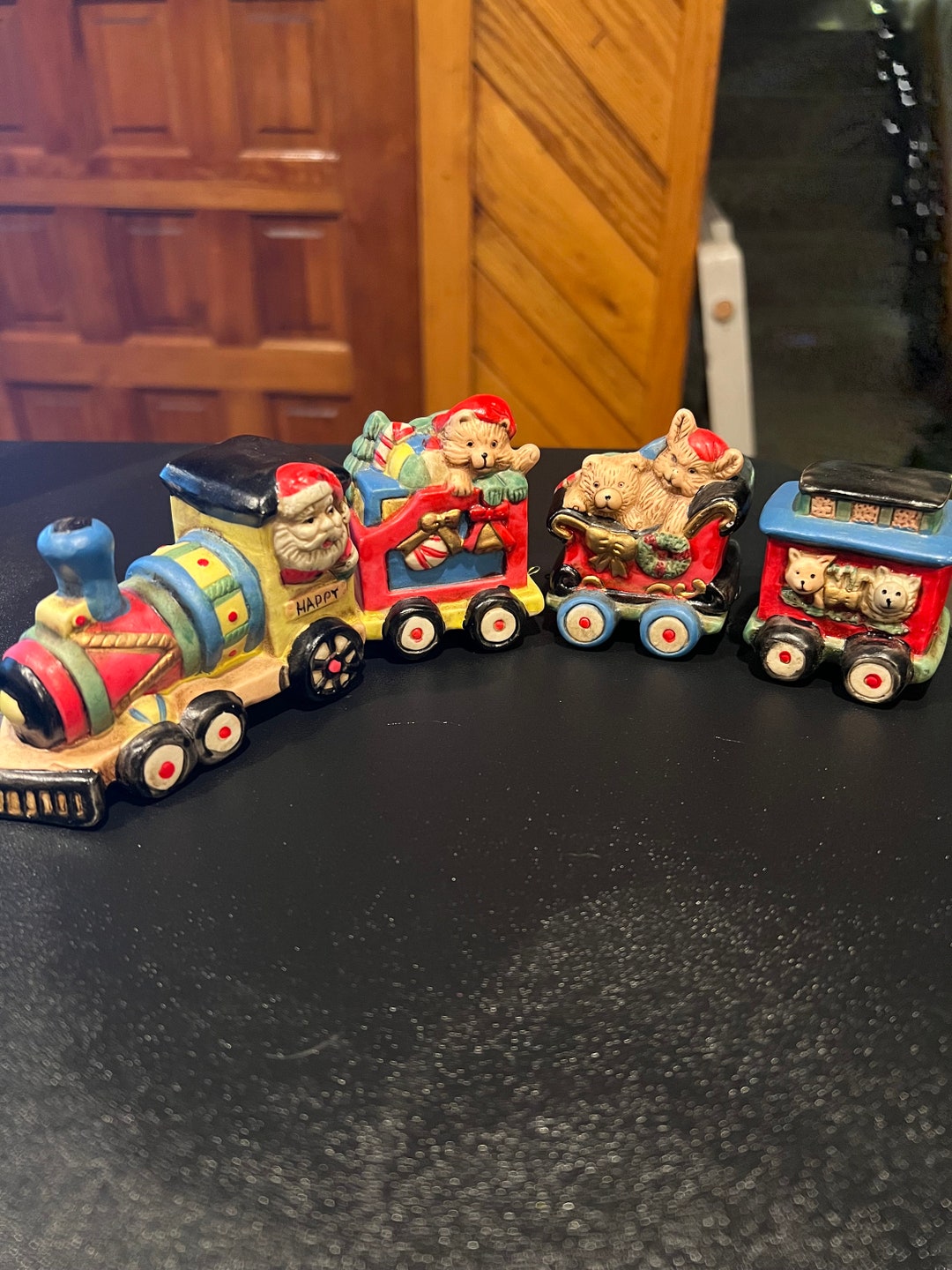 Vintage Ceramic Christmas Village Train Santa Teddy Bear Holiday ...